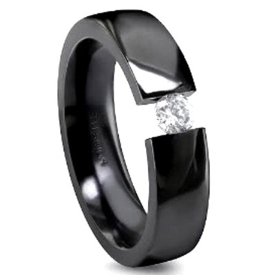 Black Titanium TENSION Highly Polished RING with Round CZ, size 12 in a ...