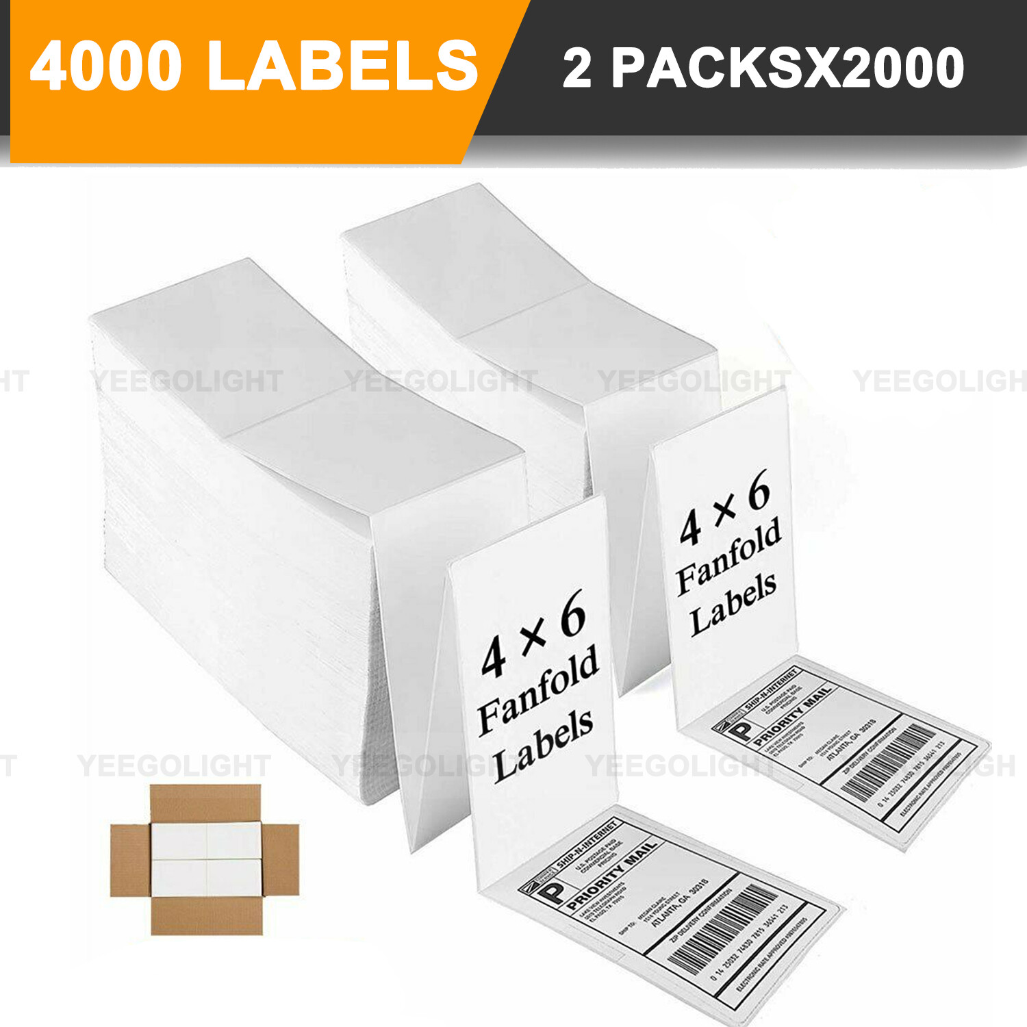 4000 4x6 Fanfold Direct Thermal Shipping Labels for Zebra and Rollo ...