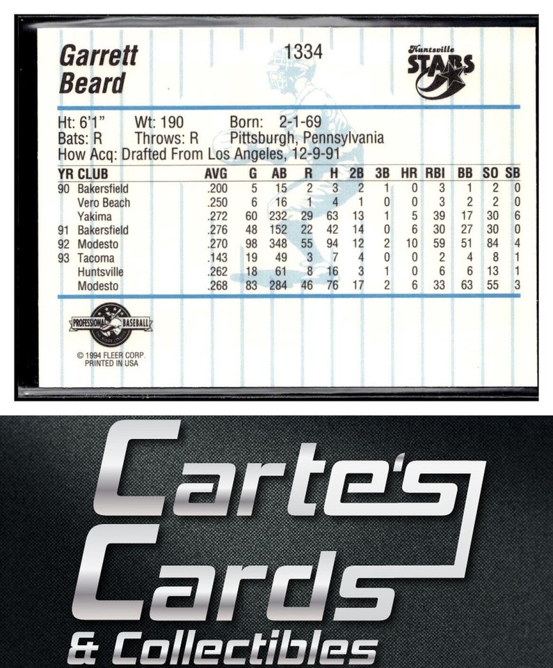 Garrett Beard 1994 Fleer ProCards #1334 Huntsville Stars | eBay