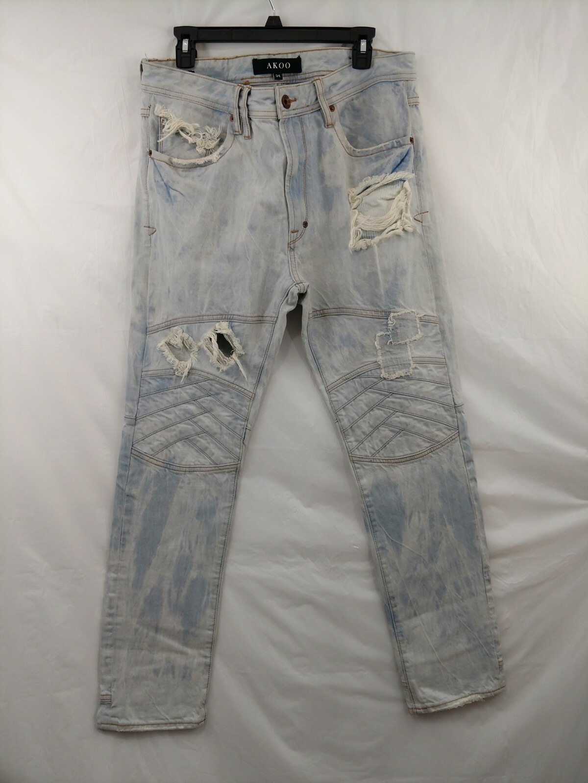 AKOO Authentic No Rivals Men's Light Blue/Wash Distressed/Destroyed ...