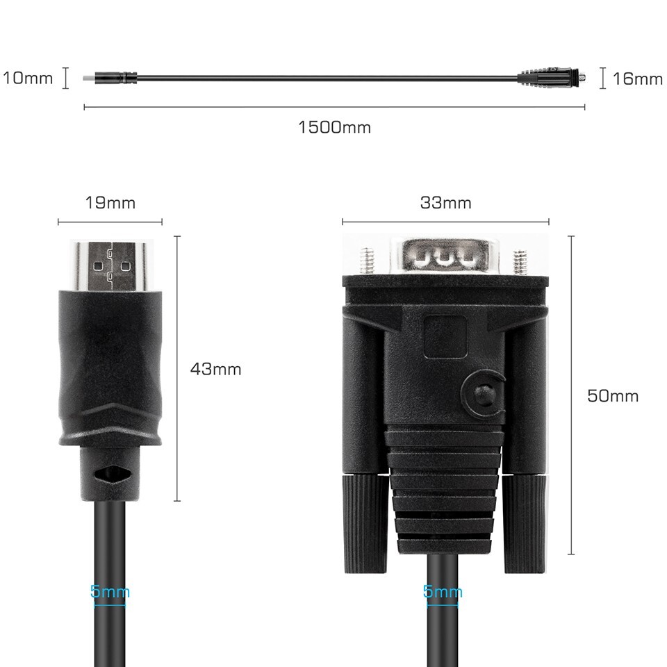 HDMI to VGA cable (male to female) 1080P Suitable for computers ...
