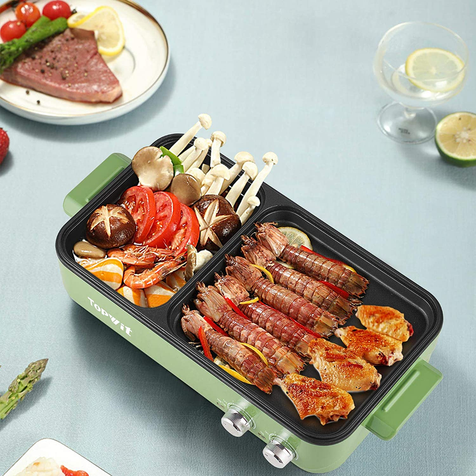 Hot Pot Electric with Grill, 2 in 1 Indoor Non-Stick Electric Pot and ...