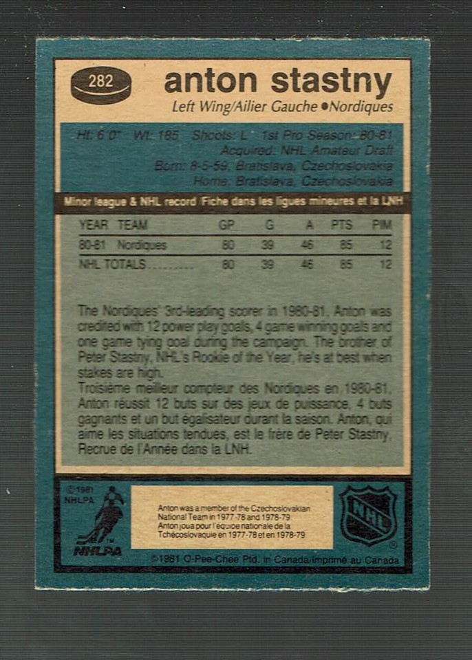 1981-82 OPC. Anton Stastny. rookie. #282. NM | eBay