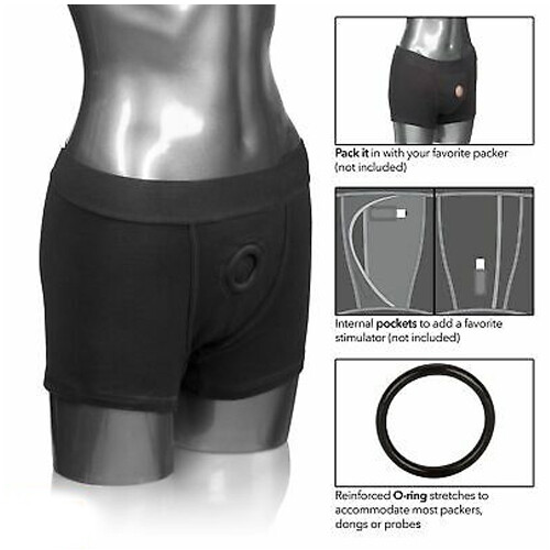 Women's Black Packer Gear Boxer Brief Strap-On Harness Panty Shorts ...