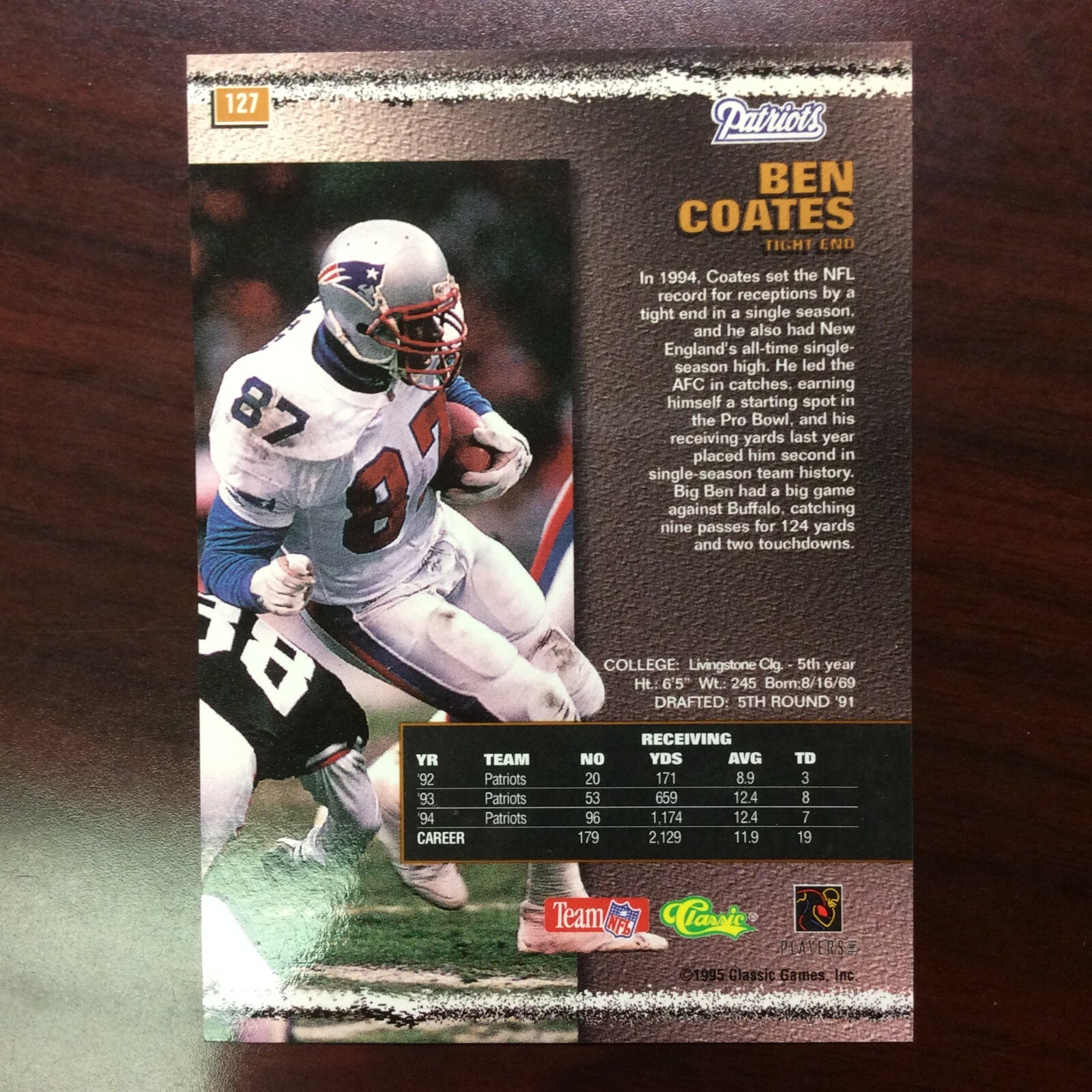 1995 Classic Pro Line New England Patriots Ben Coates NFL Football Card ...