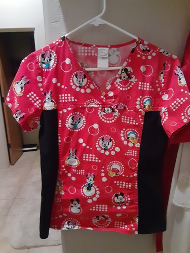 Disney Mickey Mouse Uniform EUC Women's Small Red Black Spandex Sides ...