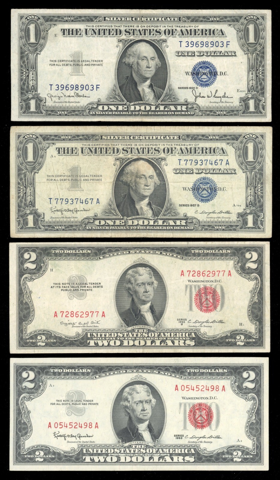 4 Old Paper Money Set Silver Certificates & US Notes 1935 1953 1957 ...
