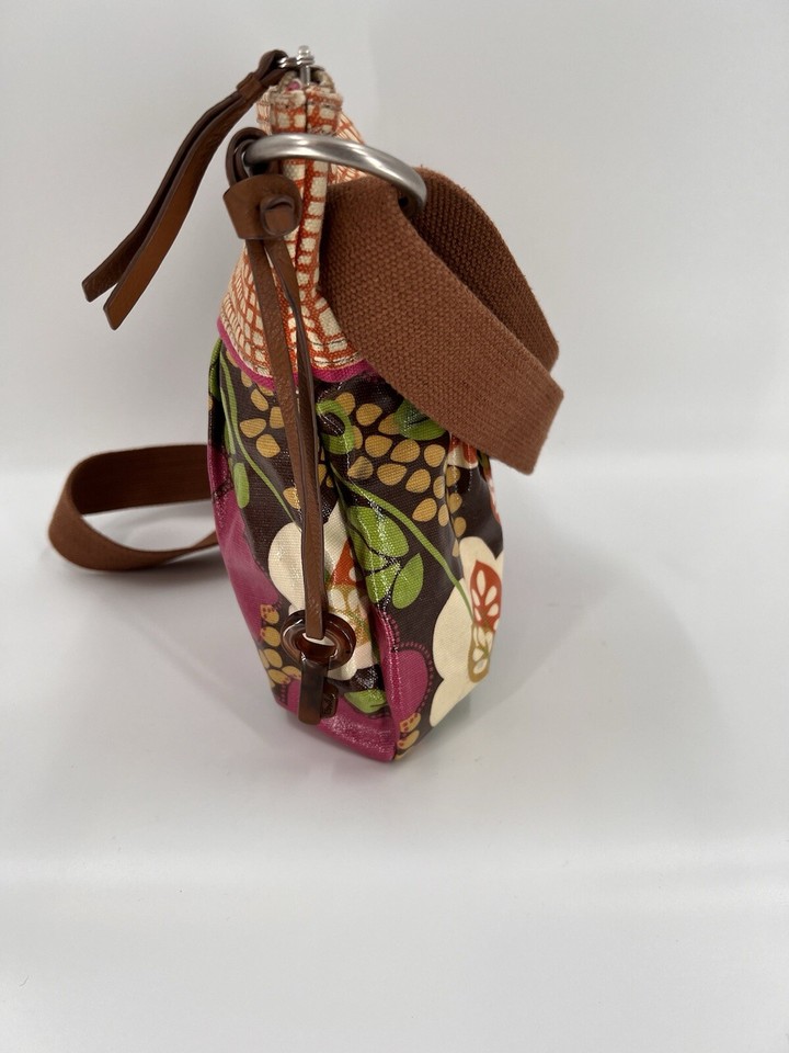 Fossil Multicolor Zip Bucket Purse Medium Large Floral Flower Crossbody ...