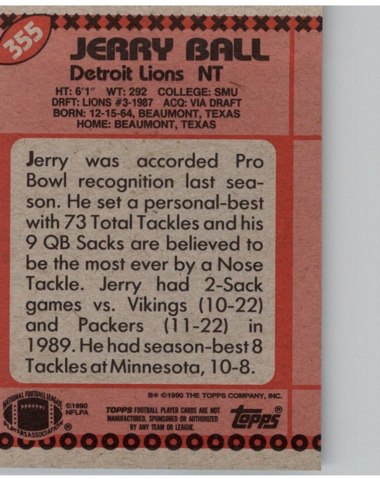 1990 Topps #355b Jerry Ball | eBay