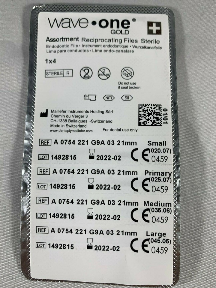 Waveone Gold Yellow, Red, Green, White RECIPROCATING File Dentsply 21mm ...