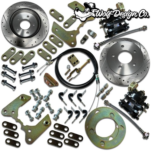 Ford 9" Rear Disc Brake Conversion Kit Black Caliper E-Brake Drilled ...