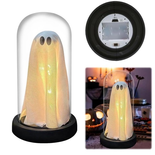 Halloween Ghost Decor Light – Light up Ghost in Glass Cloche with ...