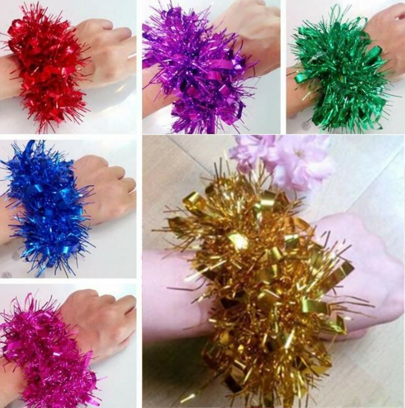 2X Shine Dance Party Cheerleader POM POM Wrist Bracelet hair elastic ...