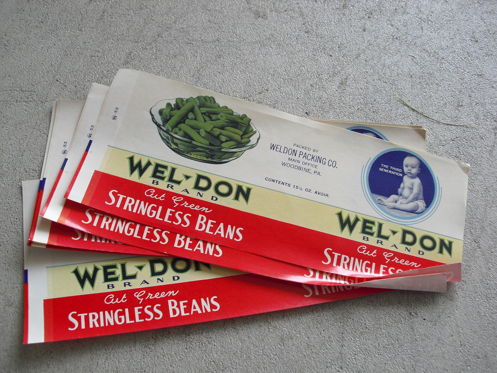 Lot of 10 Vintage 1950s Unused Weldon Brand Stringless Beans Can Labels ...