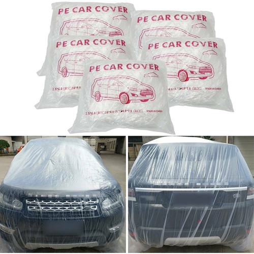 5 PACK Clear Plastic Disposable Car Cover Temporary Universal Rain Dust ...