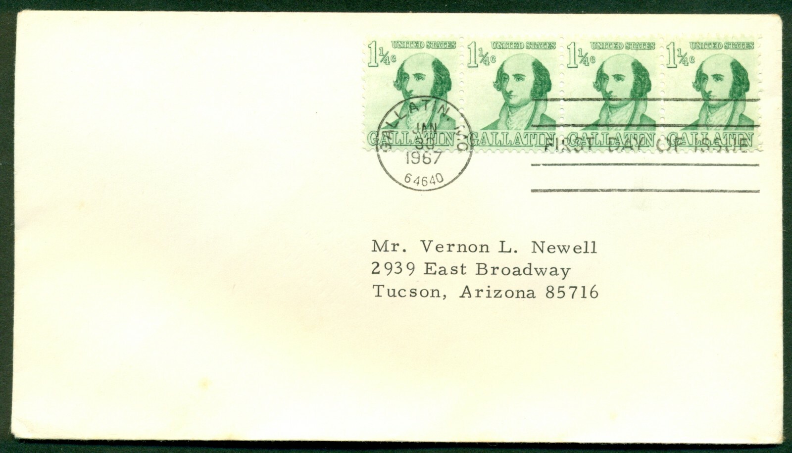 SCOTT # 1279 FDC, GALLATIN, NO CACHET, 1-30-67, TYPED ADDRESS, GREAT ...