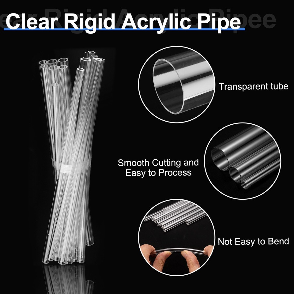 3Pcs Clear Rigid Acrylic Pipe, 8mm ID x 10mm OD 14" Round Clear Plastic ...