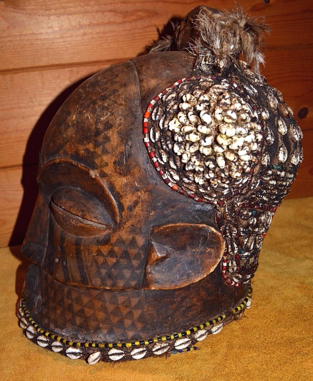 Antique African Kuba Tribe Rare Bongo Helmet Mask Cowrie Shells - Congo ...