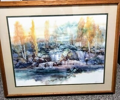 ADIN SHADE "FALLS AT DESERT MESA" WATERCOLOR PRINT FRAMED & MATTED ...