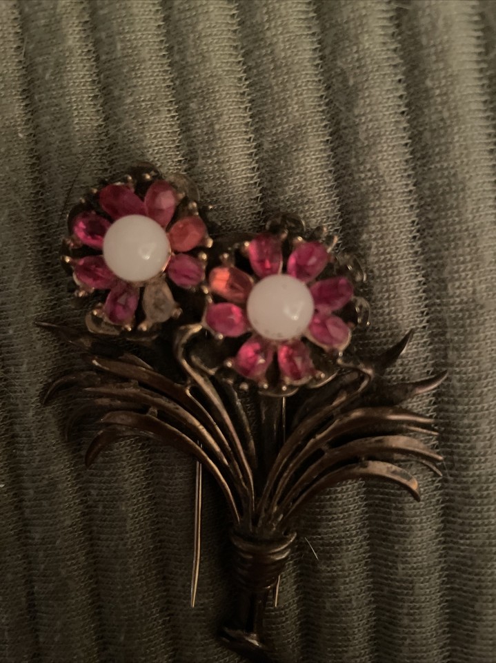 Early Ralph DeRosa Basket of Flowers Signed Rhinestone Fur Clip Brooch ...