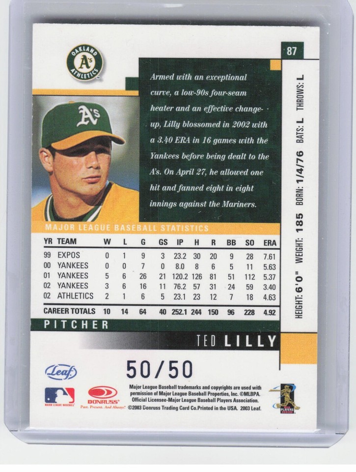 2003 Leaf Donruss Ted Lilly #87 Blue Press Proof 50/50 Oakland A's | eBay