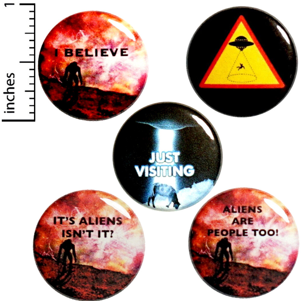 Alien Pin Buttons Backpack Pins Alien Abduction Button 5 Pack Gift Set ...