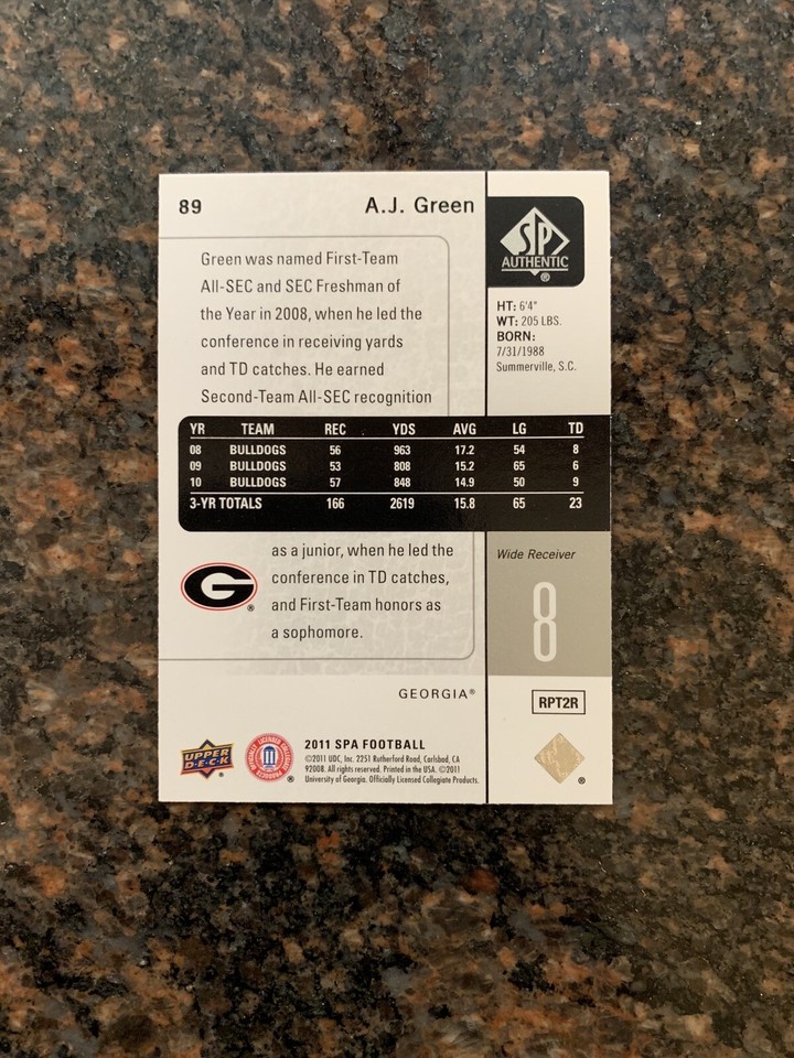 2011 SP Authentic A.J.Green Rookie Card #89 Bengals | eBay