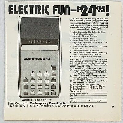 Vintage 1970's Commodore 884D Calculator Magazine Advertising Print 5 ...
