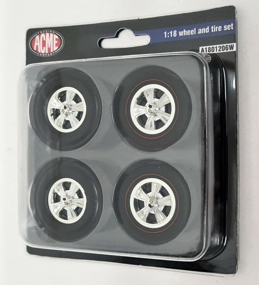 Acme 1/18 Pontiac GTO Royal Wheel & Tire Set Chrome Drag Wheels HTF ...