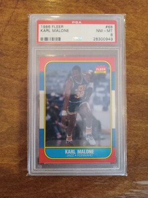 1986 Fleer #68 Karl Malone Rookie Card PSA 8 NM-Mint Centered Utah Jazz ...