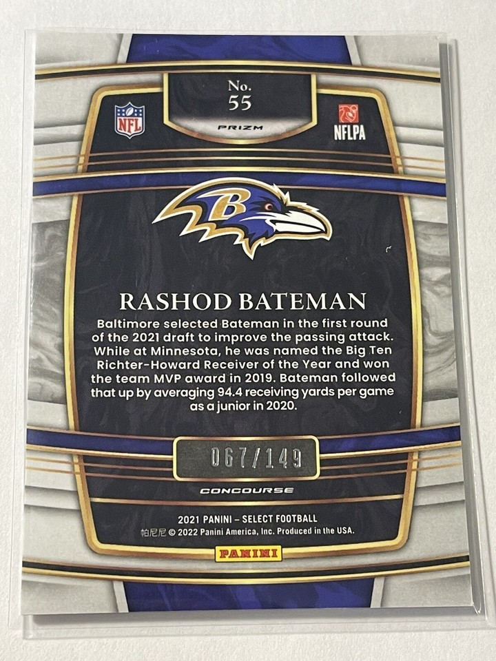 Rashod Bateman 2021 Panini Select Concourse Rookie /149 #55 Ravens | eBay