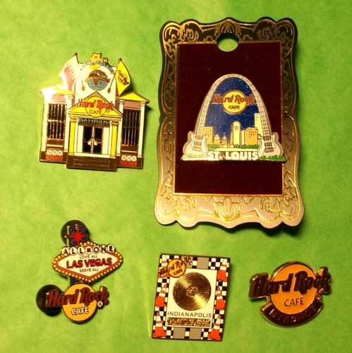 Lot of 5 HARD ROCK CAFE Pins-Bahrain/Indianapolis/Las Vegas/My Konos/St ...