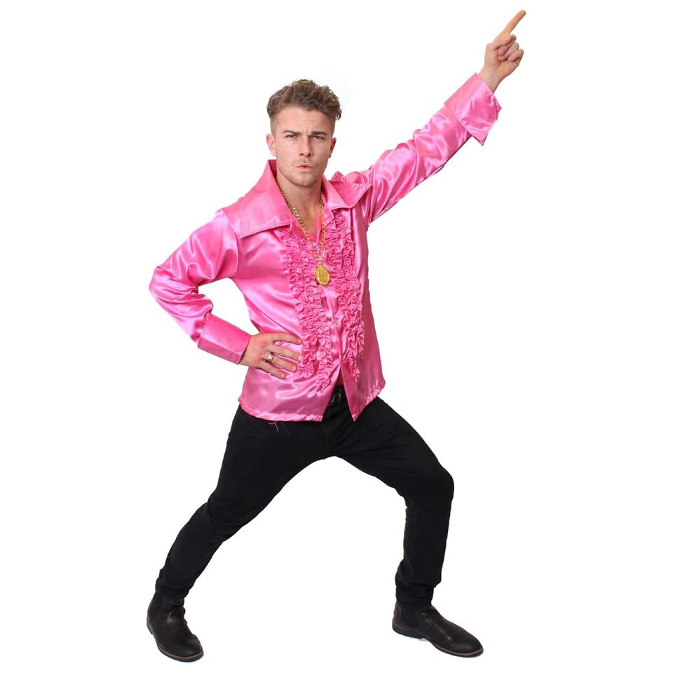 MENS DISCO RUFFLE SHIRT ADULT 70S FANCY DRESS COSTUME 60S 1970S S M L ...