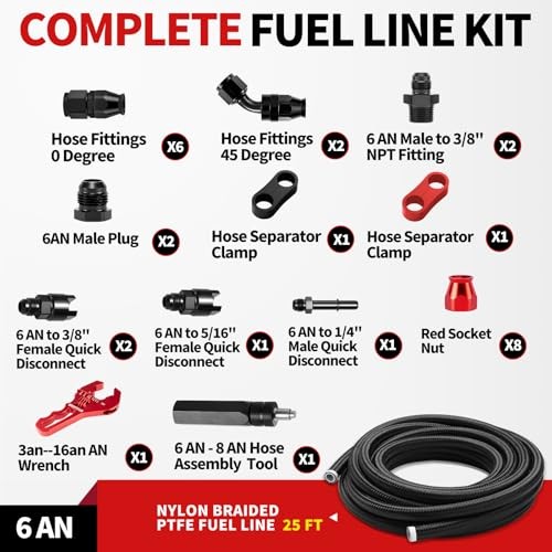 6AN 25FT PTFE Fuel Line Kit, AN6 3/8" LS Swap EFI E85 6AN Fittings ...