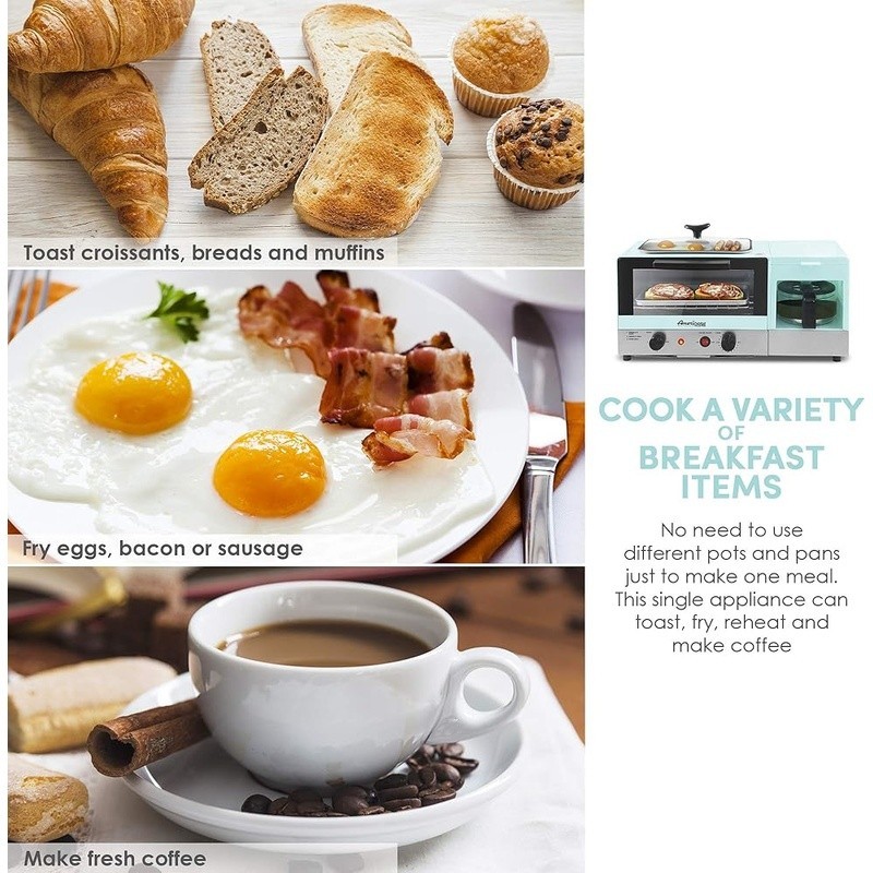 3-in-1 Breakfast Station Coffee Maker Toaster Oven Griddle Easy Clean ...