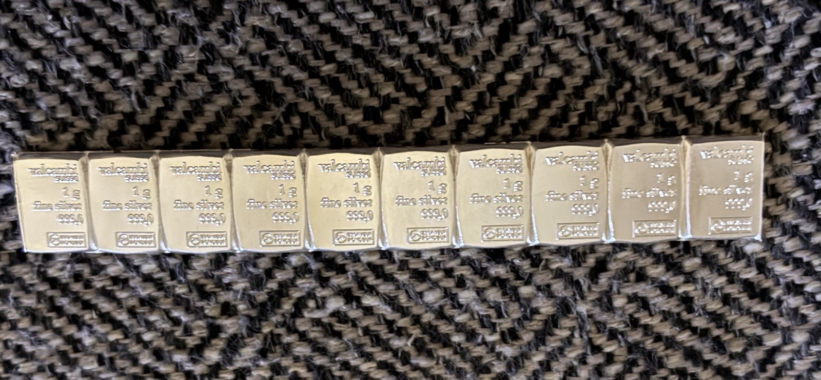 10 x 1 GRAM VALCAMBI SUISSE 999 PURE SILVER COMBIBARS ATTACHED | eBay