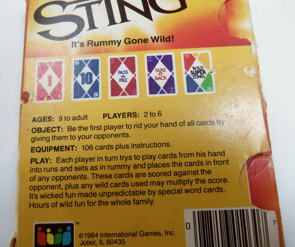 STING card game, complete in original box with original instructions ...