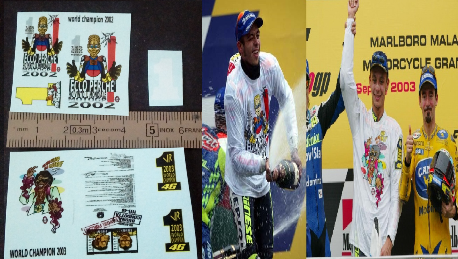 lot decal 1/12 éme Valentino Rossi world champion moto gp convertion ...