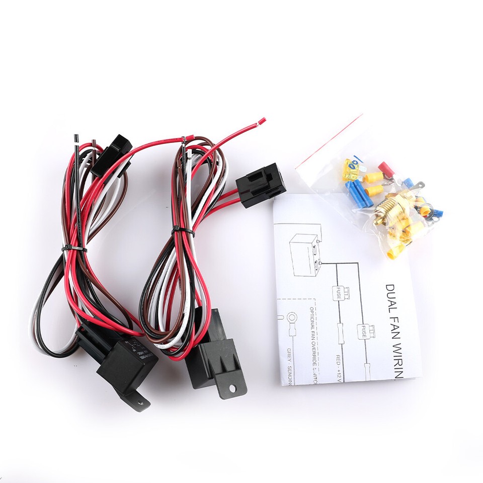 Dual Electric Fan Relay Wiring Kit with Thermostatic Sensor Switch ...
