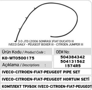 Fiat Ducato-Iveco Daily-Peugeot Boxer-Citroen Jumper 3.0 Fuel Pipe Set ...