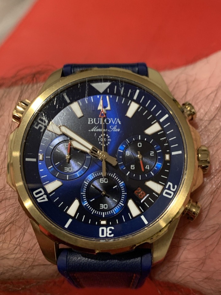 Bulova Marine Star Quartz Chronograph Blue Dial Rubber Strap Men's ...