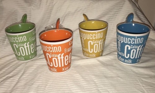 4 Mr. Coffee Ceramic Mugs Cups Cappuccino Americano Frappuccino Latte w ...