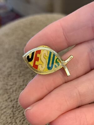 Vintage Jesus Fish Colorful Gold Tone Enamel Lapel Pin (GW9) | eBay