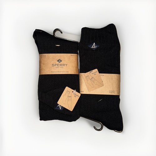 Sperry Women’s Socks Boyfriend Crew Black 2 Pairs Fits Shoe Sz 5-10 ...