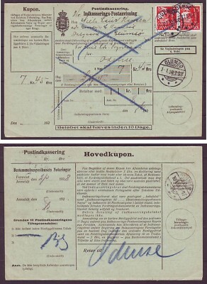 n9323/ Denmark Odense Postal-COD Card Cover t/Glumsö 1927 w/Karavel ...
