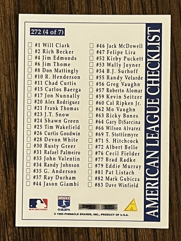 1996 Score Frank Thomas American League Checklist #272 Chicago White ...