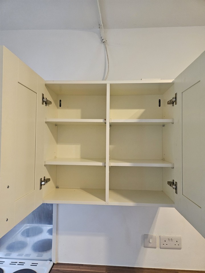 Small Galley Kitchen In Cream, With Wood Effect Laminate Worktop & oven ...