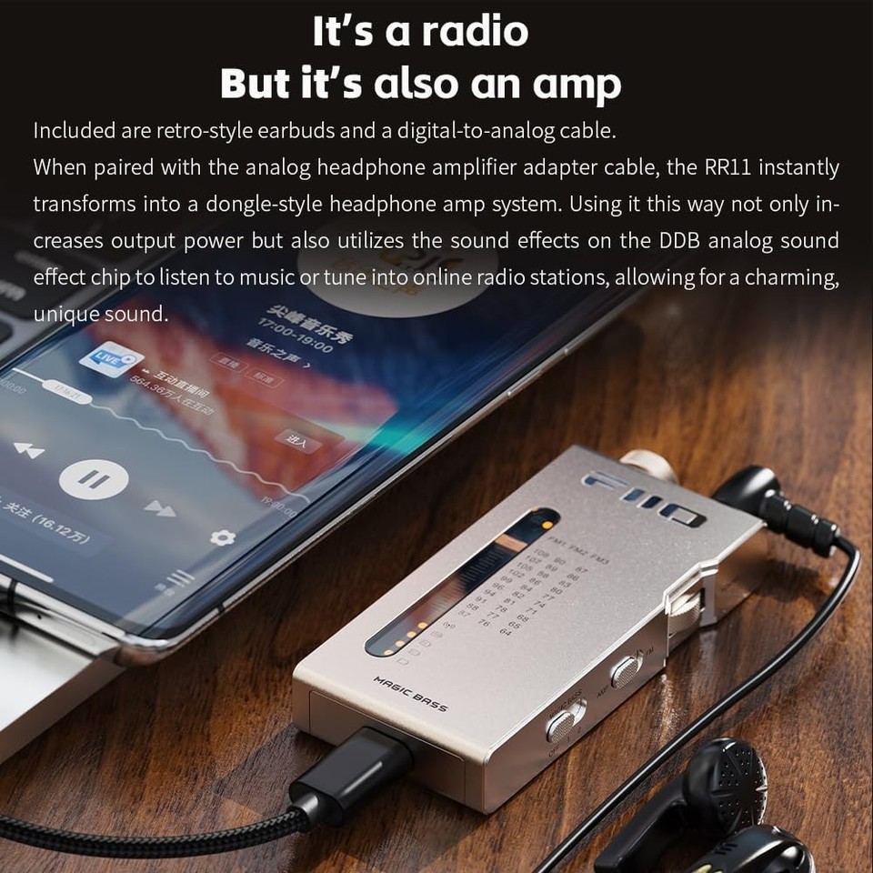 FiiO RR11 Portable FM Radio Receiver w/Analog PVR Tuning, 64MHz-108MHz ...