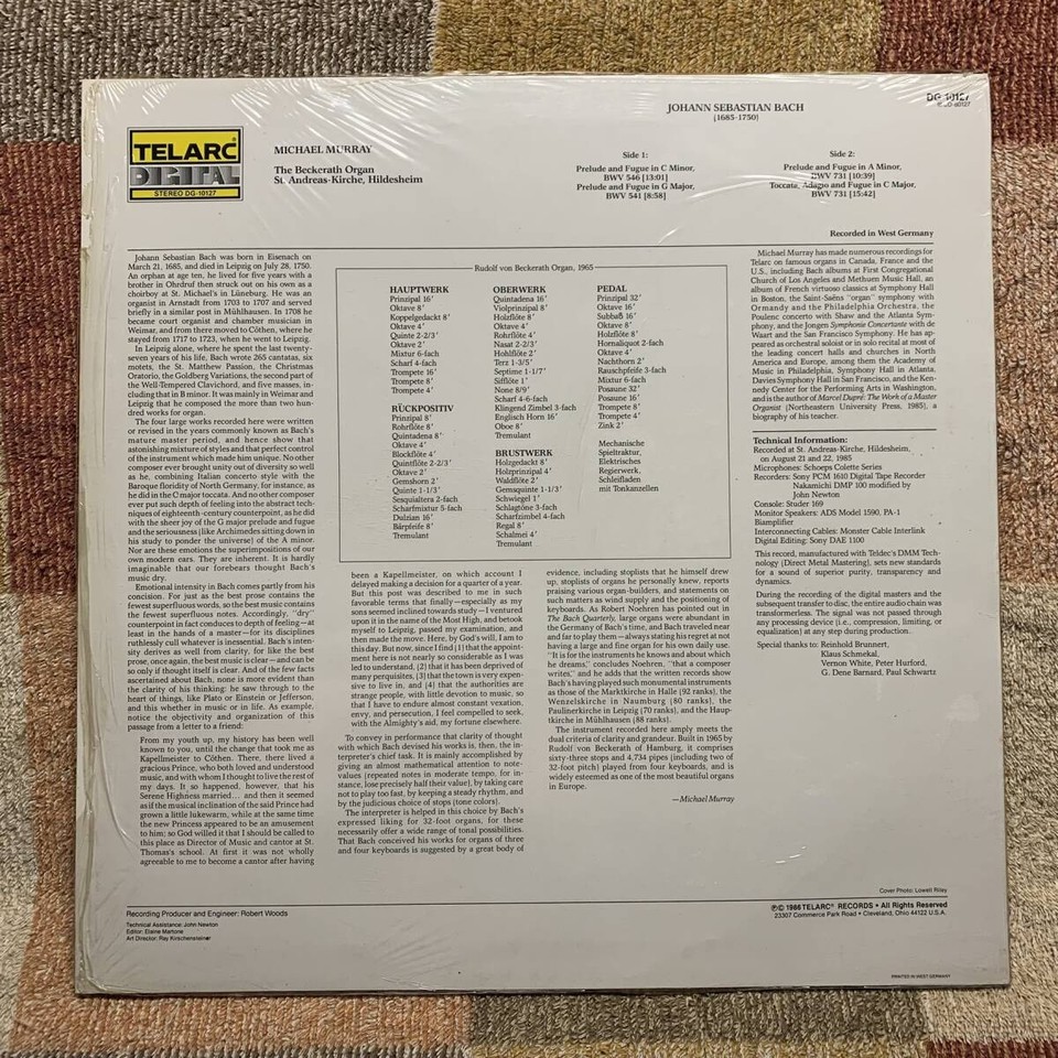 Lp Telarc Dg-10127 Bach Prelude And Fugue Hildesheim Organ Of St Andrew ...
