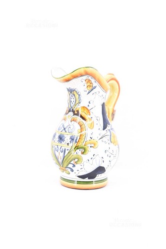 Maxi Jug Ceramic White Drawing Abstract Yellow Accent Green 12 5/8X9 3 ...